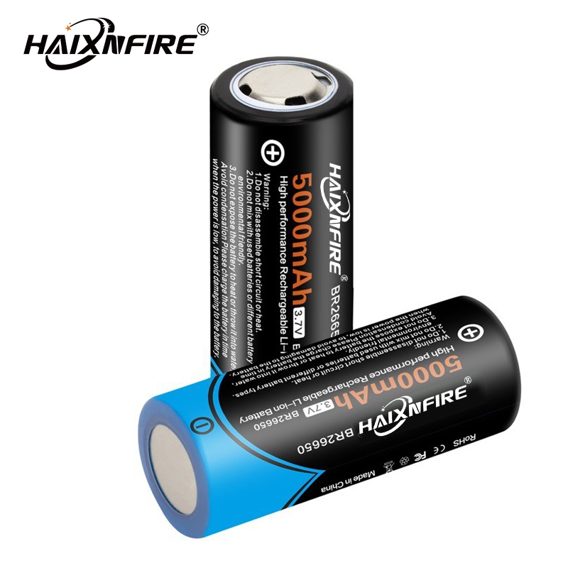 HaixnFire 26650 Battery 3.7V Rechargeable Lithium Battery 5000 mAh Large Capacity Battery ...