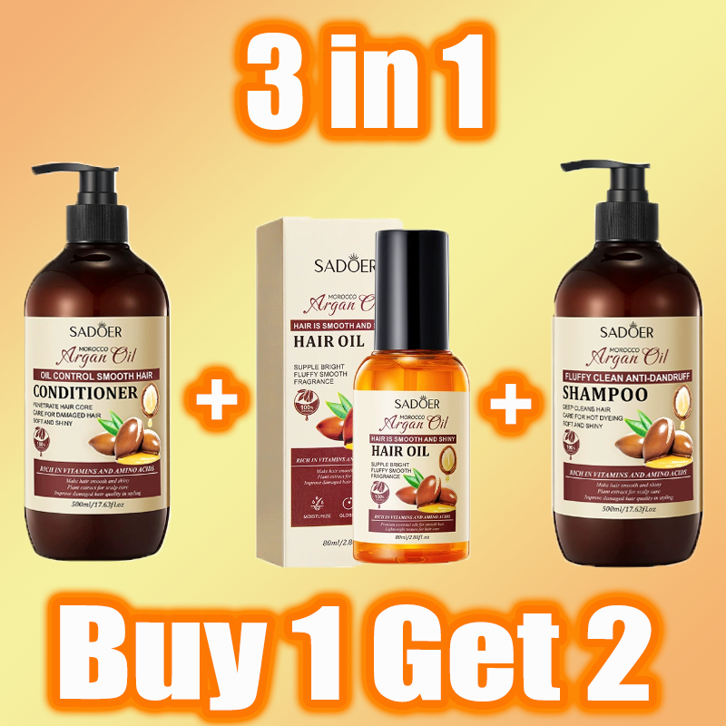 SADOER Argan Oil 3 in1 Oil Control Conditioner 500ml + Anti-Dandruff Shampoo 500ml + Hair Oil ...