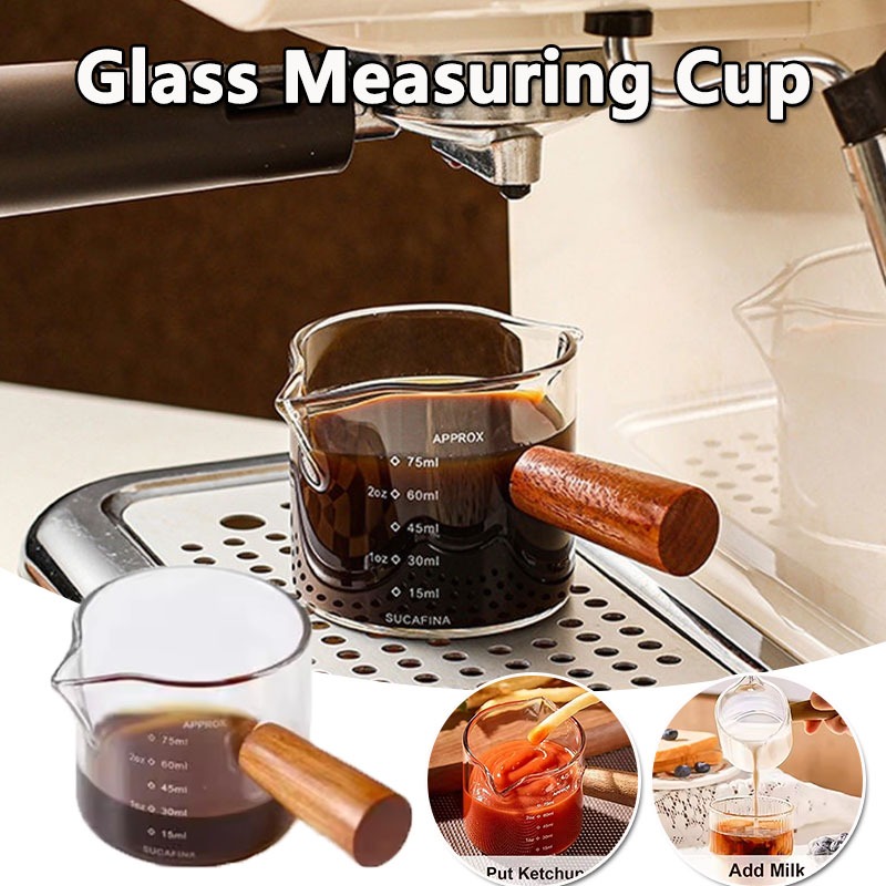 75ml Coffee Measuring Cup Mini Jigger Espresso Cup Glass With Wooden ...