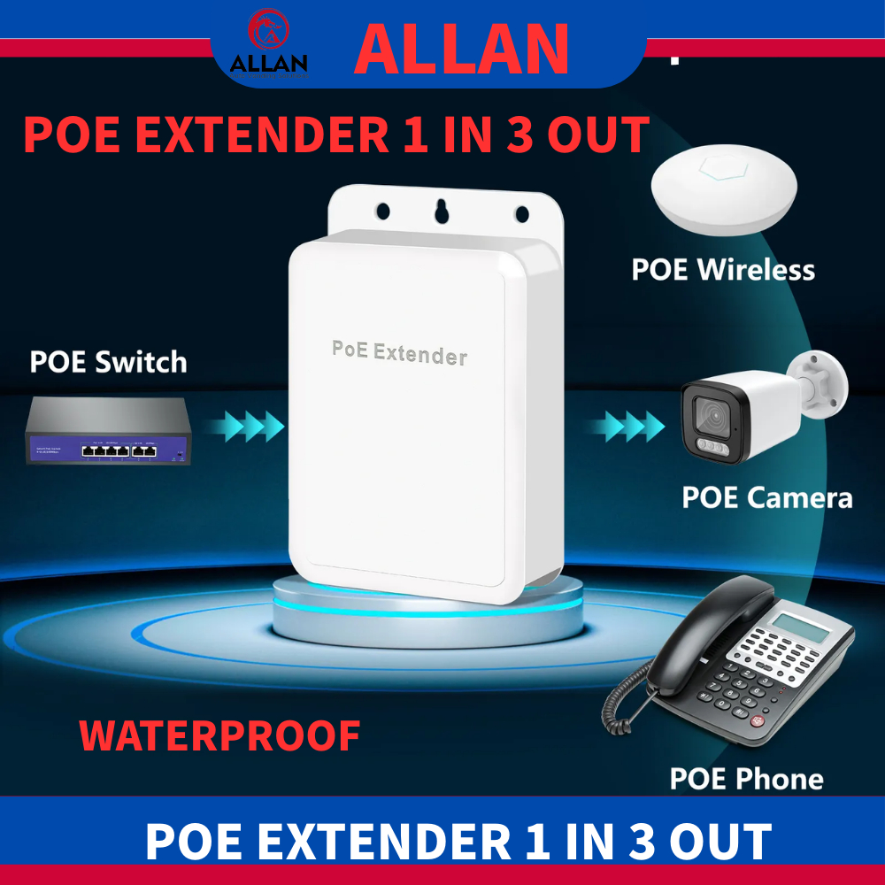 ALLAN Outdoor PoE Extender 1 In 3 Out 4 Port IP66 Waterproof Repeater ...