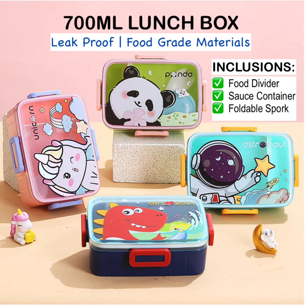 Cute Lunch Box with Food Divider for Kids Food Grade Cartoon Pink Bento ...