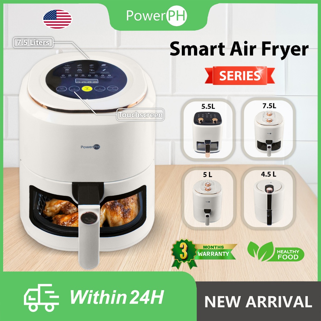 POWERPH Air Fryer 4.5L 5L 5.5L 7.5L White Multi-functional Household Oil Free Non-Stick Air ...