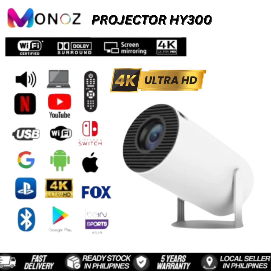 Projector HY300 Android 11 LCD 4k Projector 1080P Double WIFI With ...