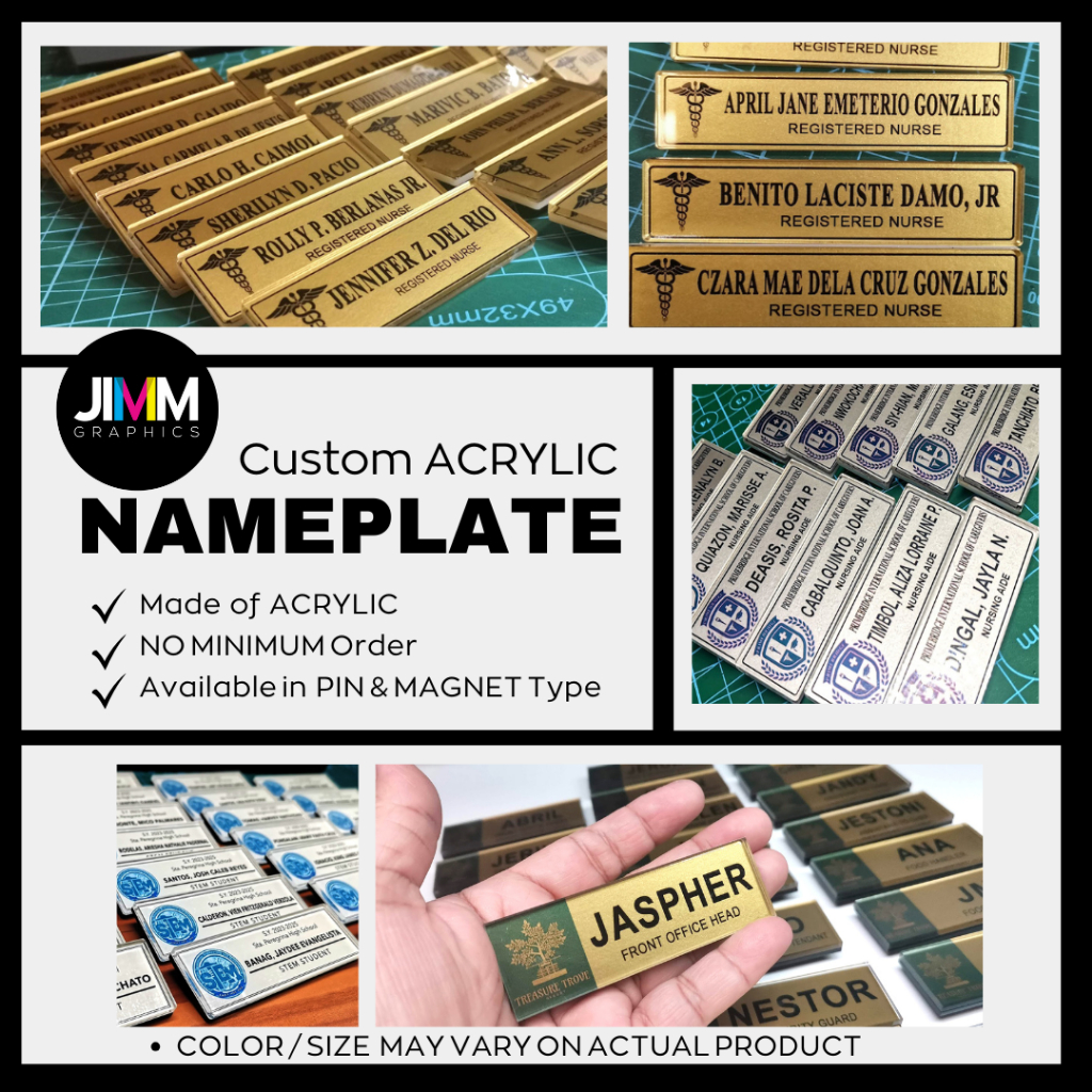 Custom Acrylic Nameplate / Name Badge / NameTags School, Restaurant ...