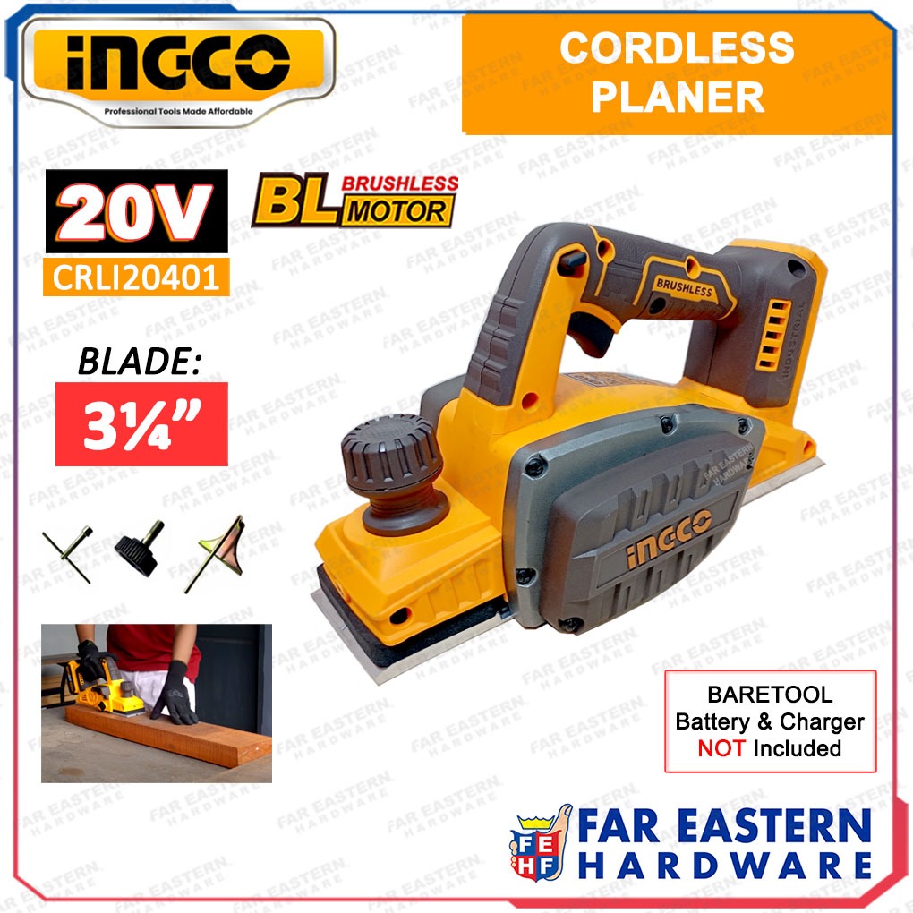 INGCO Cordless Brushless Planer 82mm (3-1/4") 20V Baretool CRLI20401 ...