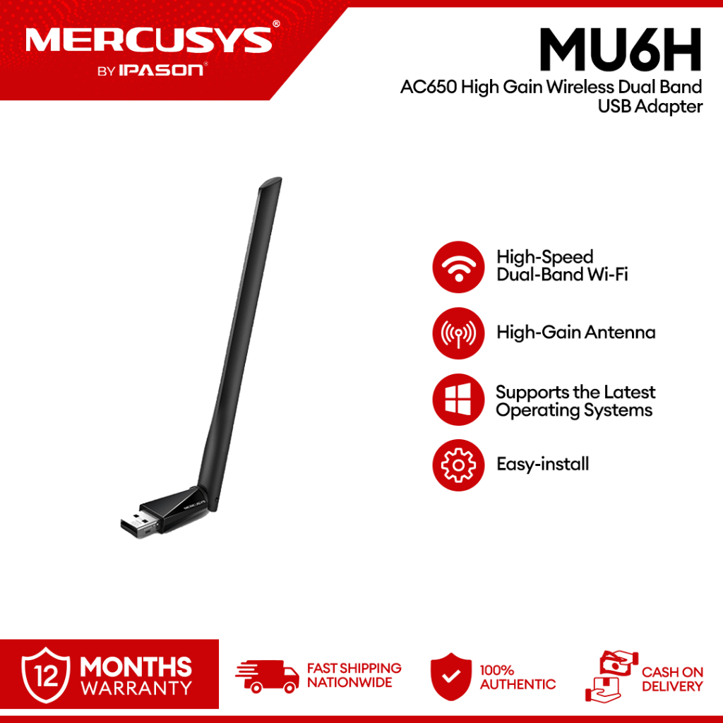 Mercusys MU6H AC650 High Gain Wireless Dual Band USB Wi-Fi Adapter ...