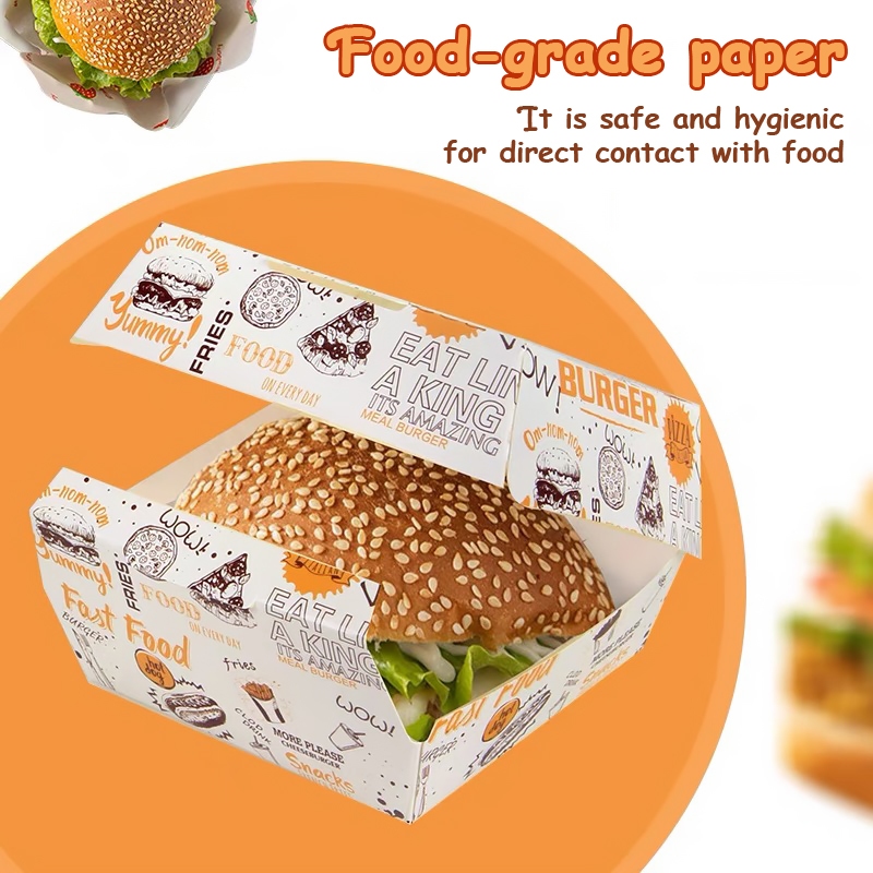 100pcs Fast Food Print Burger Box Self Fold Food Grade Burger Box ...