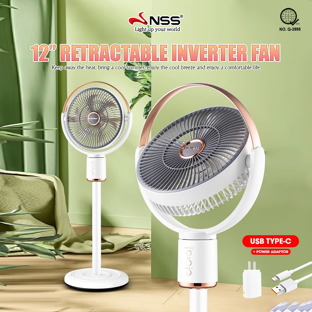 NSS Stand Fan 12inch Retractable Adjustable Fan Oscillating 4 Speeds ...