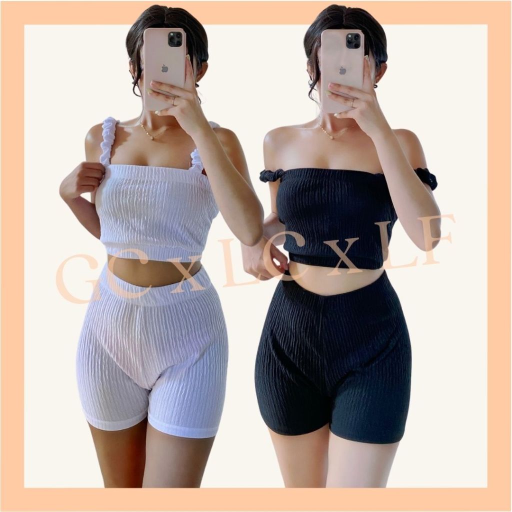 LUISA Terno | Non Padded Gartered Crop Top | Mid Waist Non-Pocket Short ...