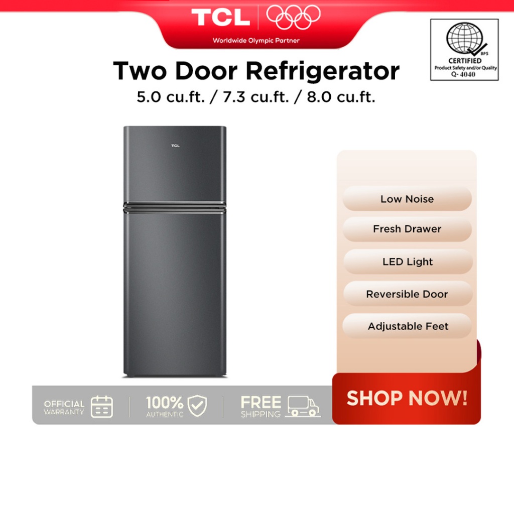 TCL Two-Door Direct Cooling Refrigerator - TRF-PH 5 7.3 8 cu.ft., Low Noise, Adjustable Shelf ...