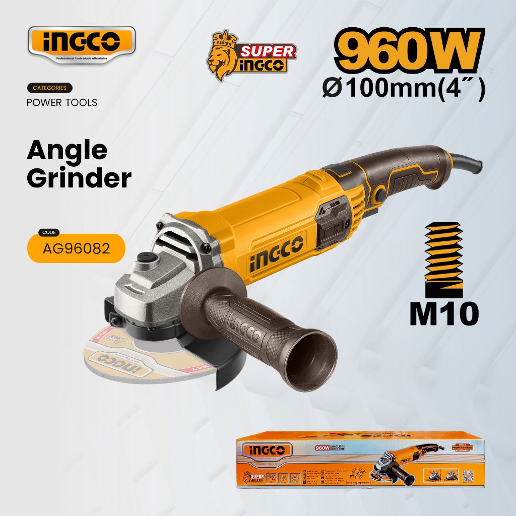 Ingco 960W 4" Angle Grinder M10 Spindle Compact Electric Grinding Tool ...