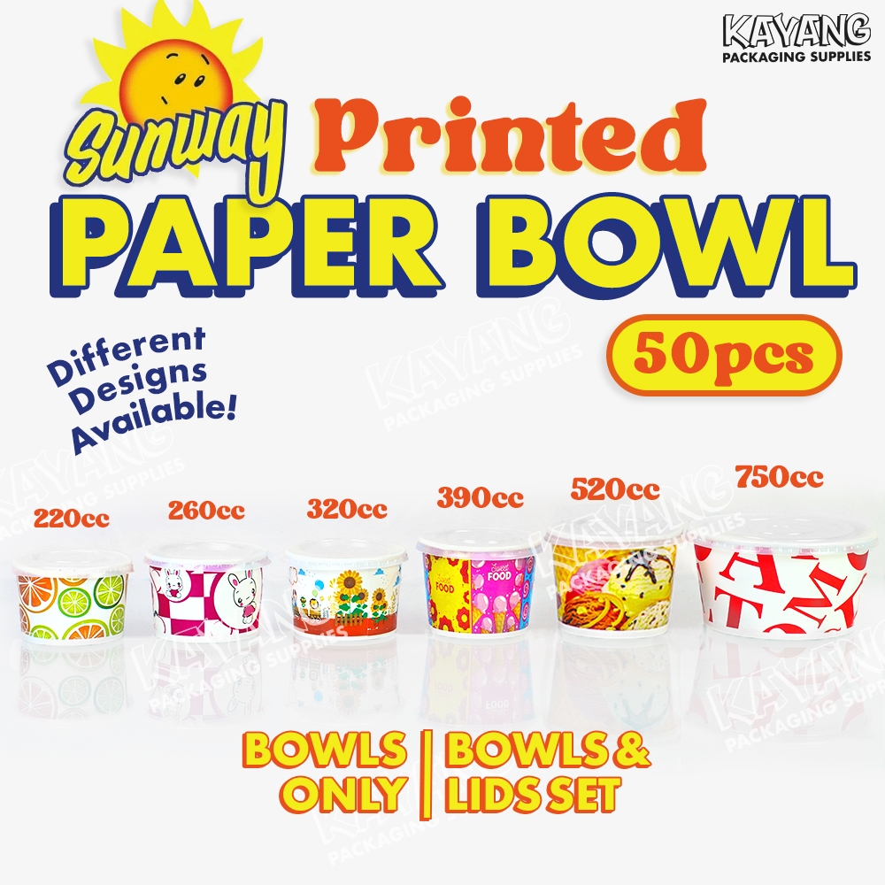 [50pcs] Paper Bowl | Printed | With or Without Lid | SUNWAY | Laminated ...