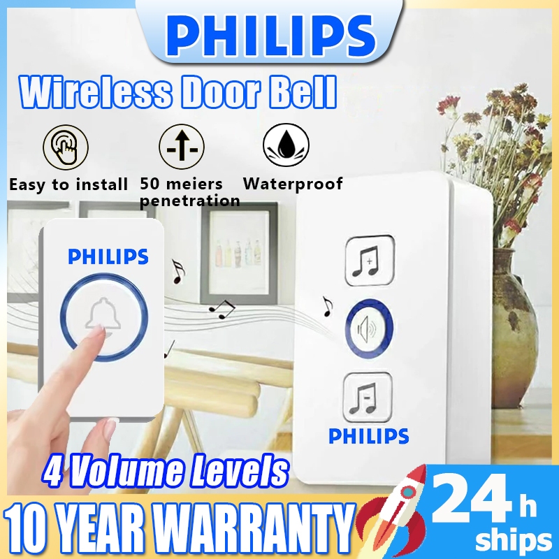 PHILIPS Wireless Doorbell Waterproof 4 Volume Levels 62 Songs Chime ...