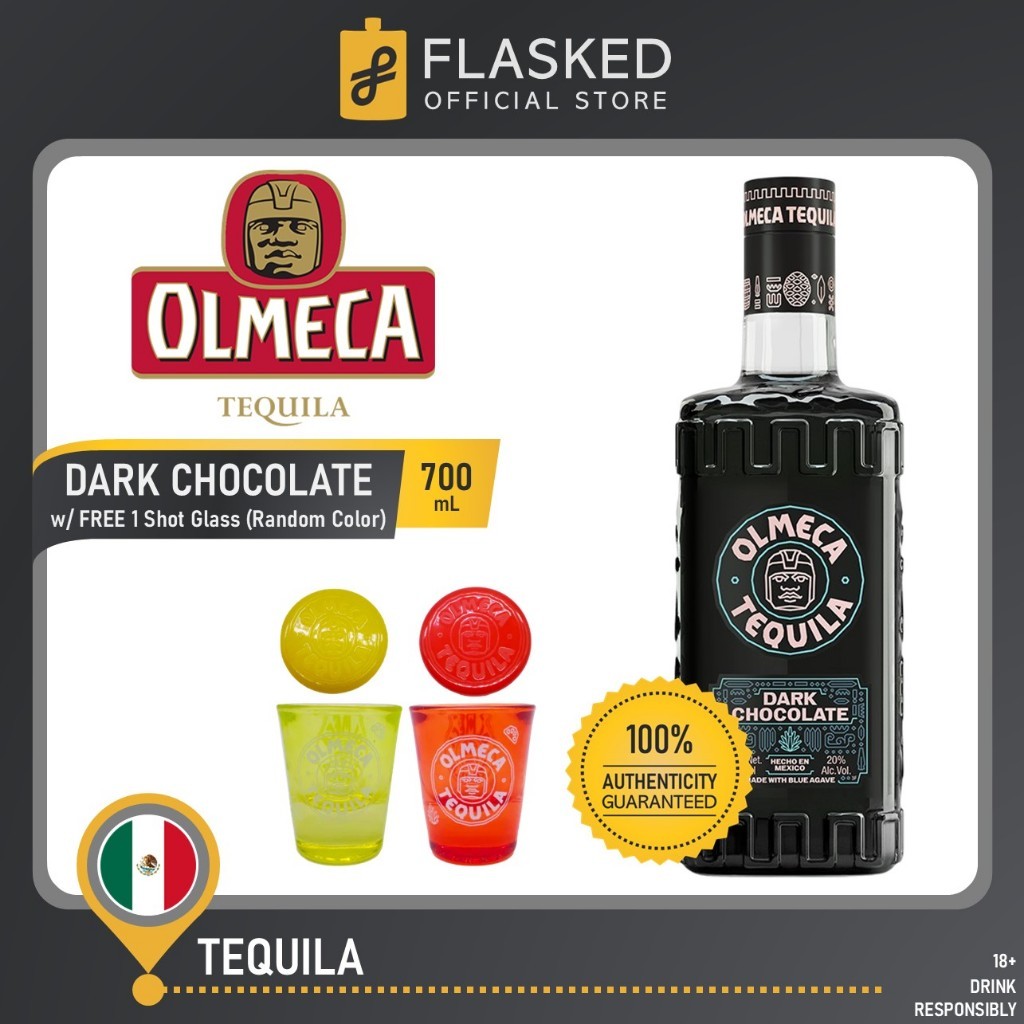 Olmeca Dark Chocolate Tequila 700ml w/ FREE 1 Shot Glass (Random Color ...