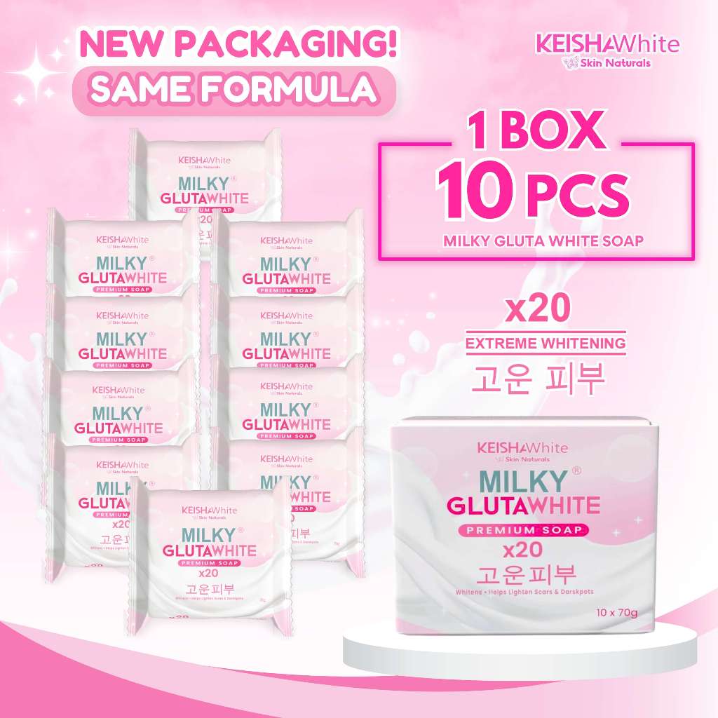 [1BOX/10 PCS] TRENDING MILKY GLUTA WHITE X20 EXTREME WHITENING SOAP BY KEISHA WHITE, MILKY GLUTA ...
