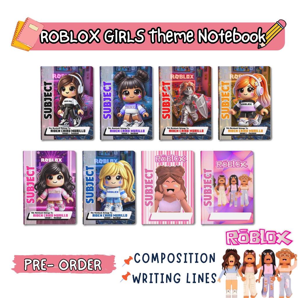 PREORDER- ROBLOX FOR GIRLS THEME NOTEBOOKS (Kinder, Prep, Nursery ...