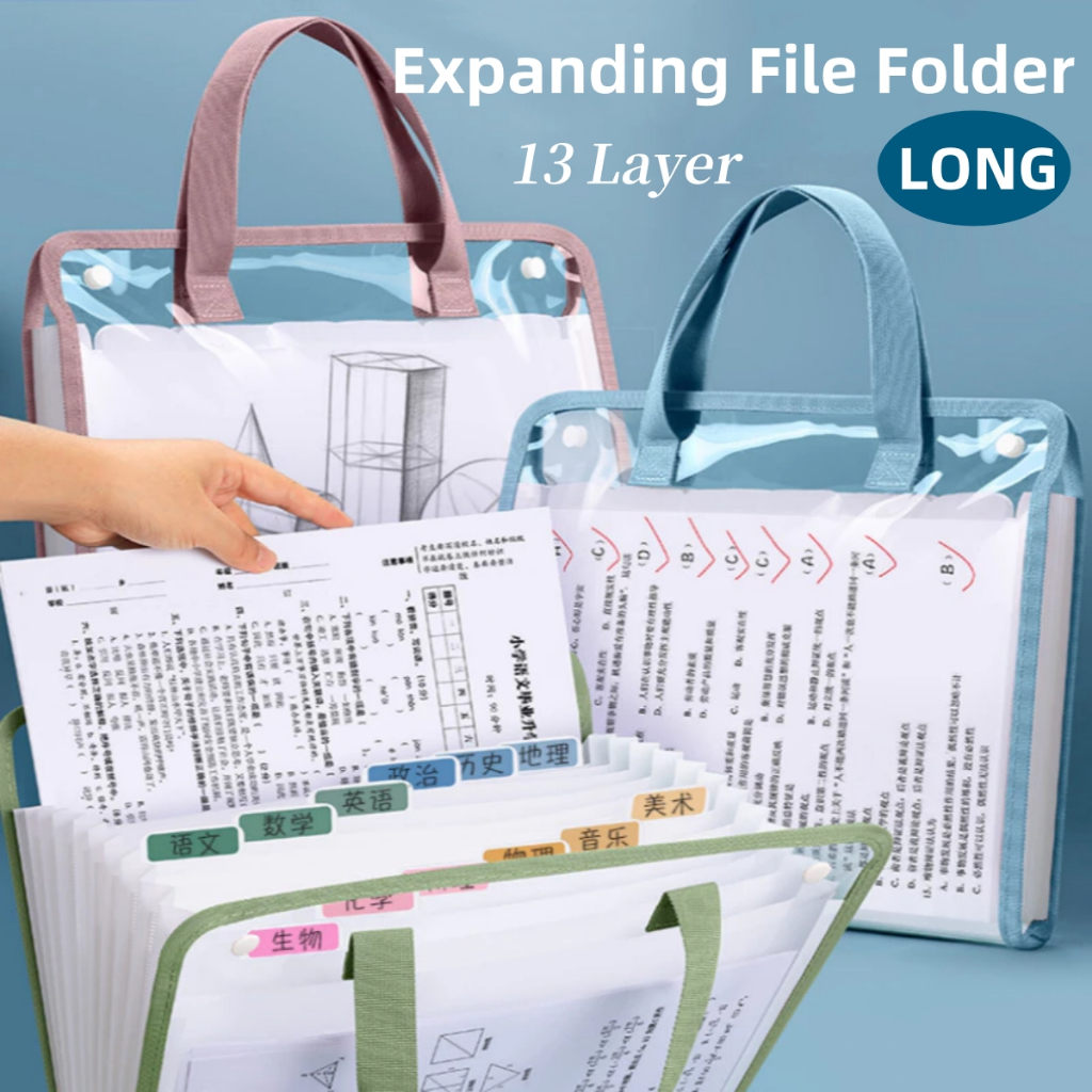 Long Expanding File Folder 13 Pockets Paper Organizer PVC Transparent ...
