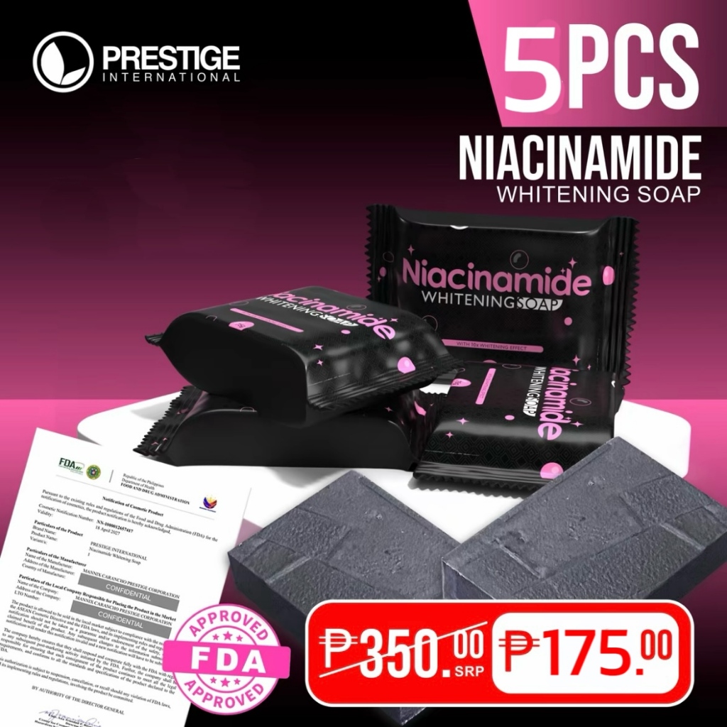5PCS PRESTIGE NIACINAMIDE WHITENING SOAP ACNE&OILY SKIN,DRY SKIN,DARK ...