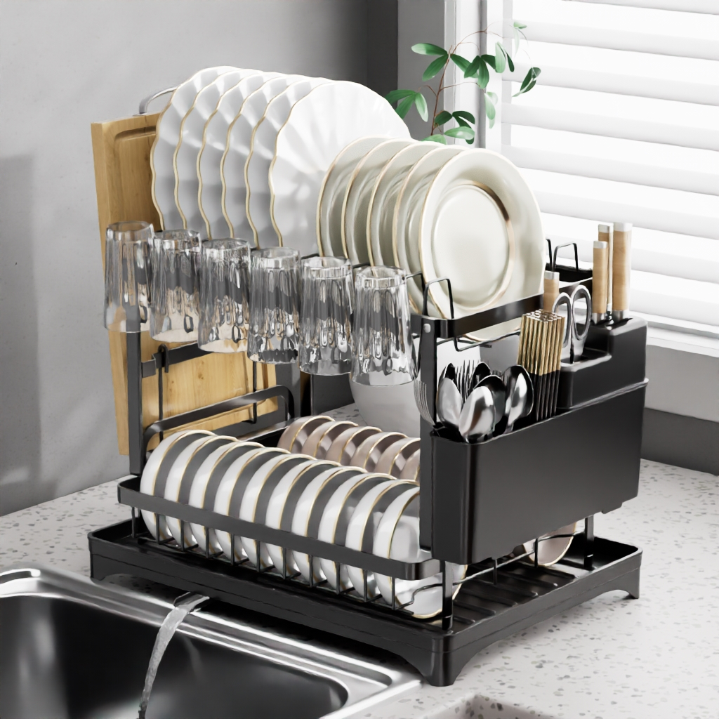 Double layer dish rack kitchenware storage rack kitchen dishes coffee ...
