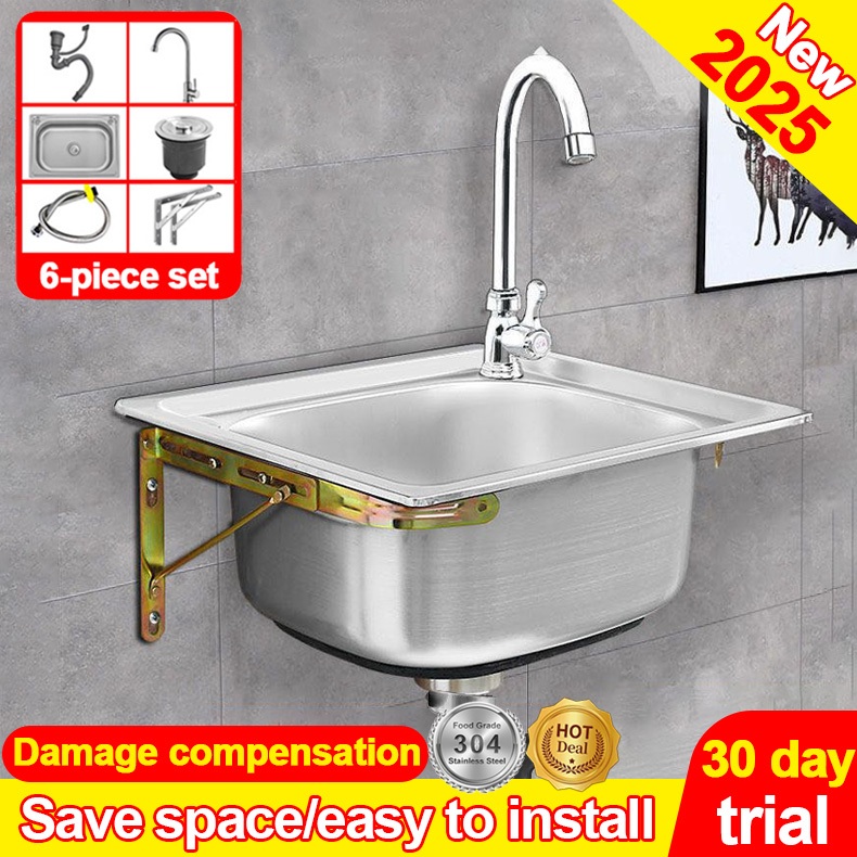 304 Stainless Steel kitchen sink lababo complete set wall mount sink ...