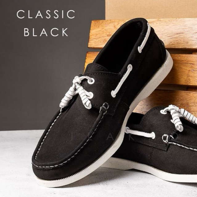 Ilakad Classic Black Boat Shoes Men Topsider Shoes Leather Marikina ...