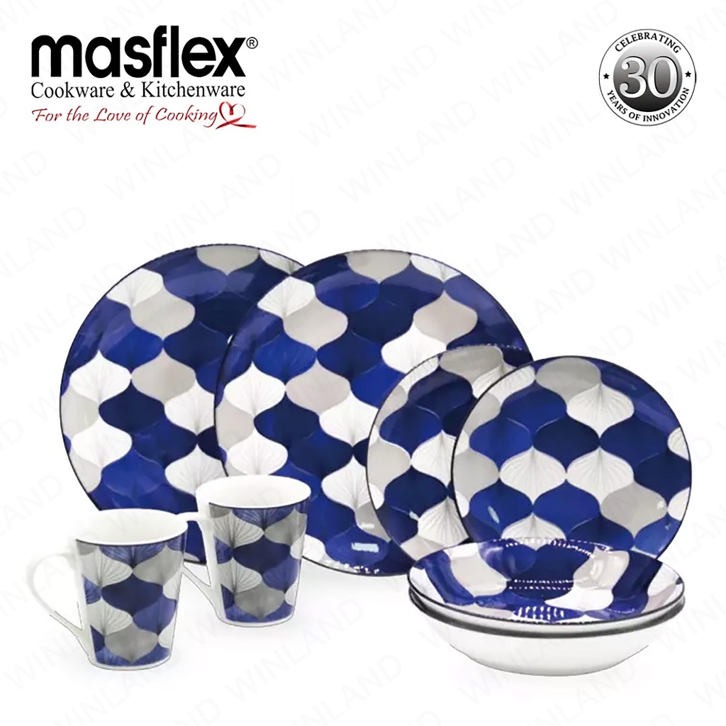 Masflex by Winland 8 pieces Aqua Dinnerware Set Made of Tempered Glass ...