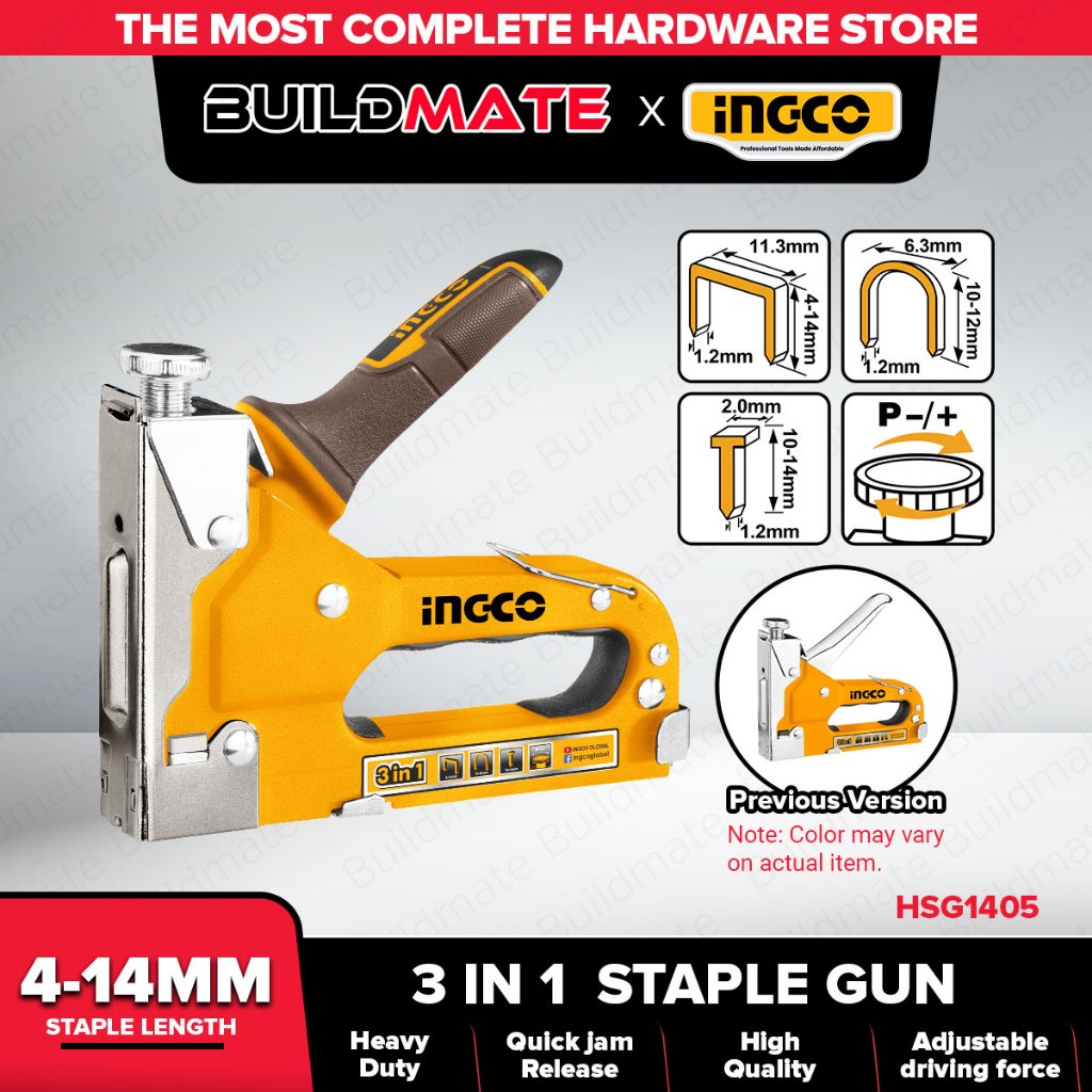 INGCO Staple Gun 3 in 1 Heavy Duty Stapler Gun Tacker Tucker/ Brad Nail ...