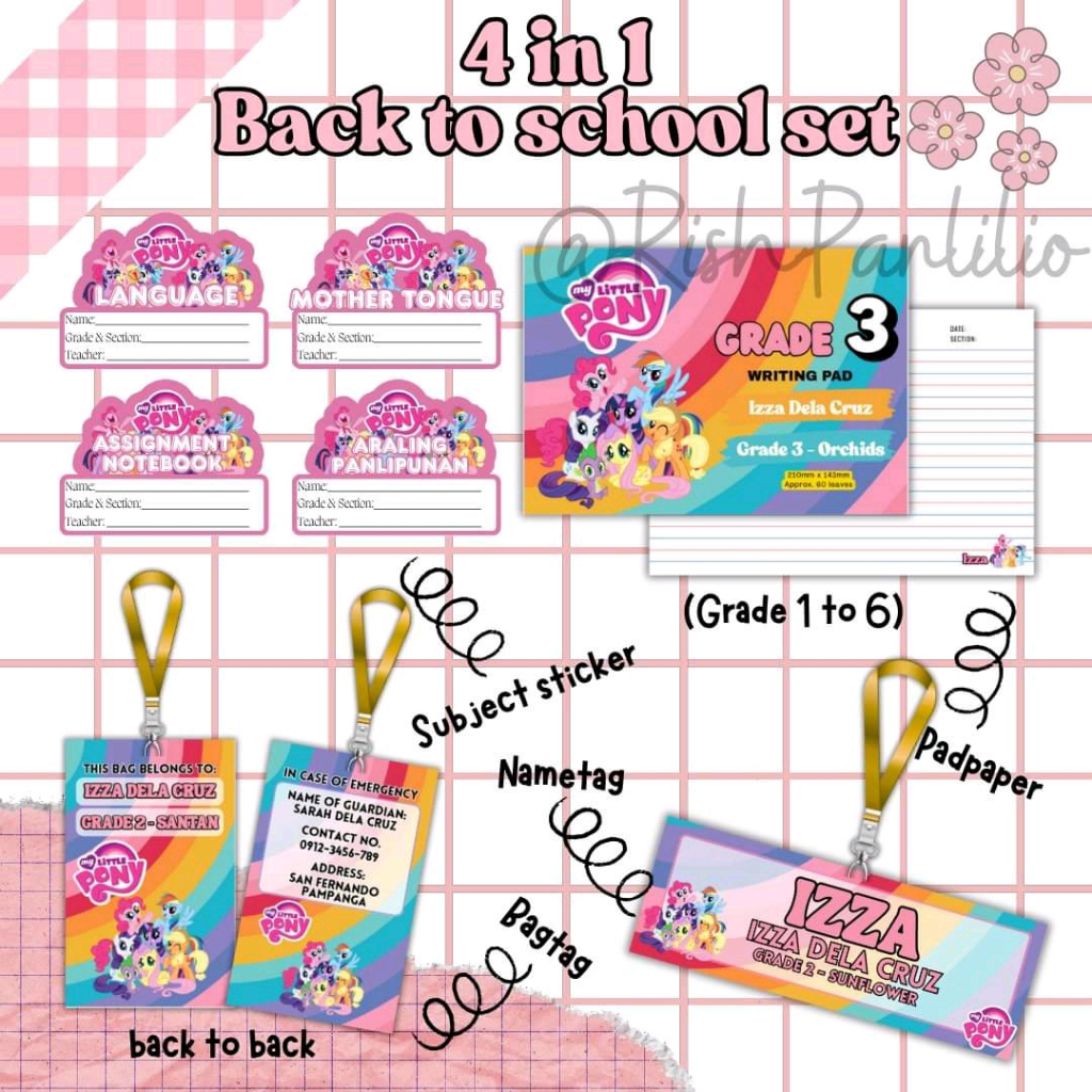 BACK TO SCHOOL BUNDLE (NAME TAG WITH LACE, PAPER PAD, STICKER NAME AND ...