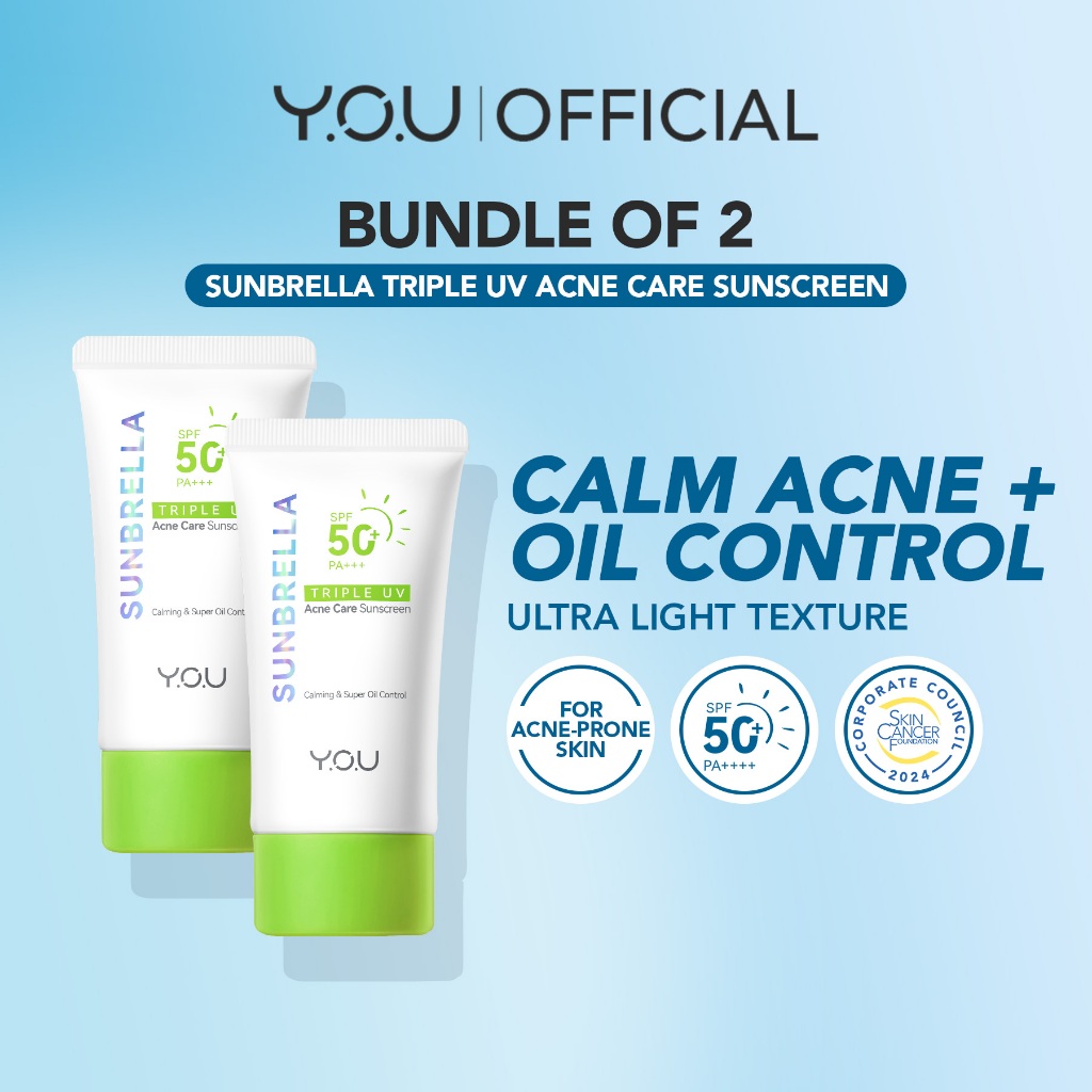 Y.O.U Sunbrella Triple UV Acne Care Sunscreen Duo I SPF50+ PA ...