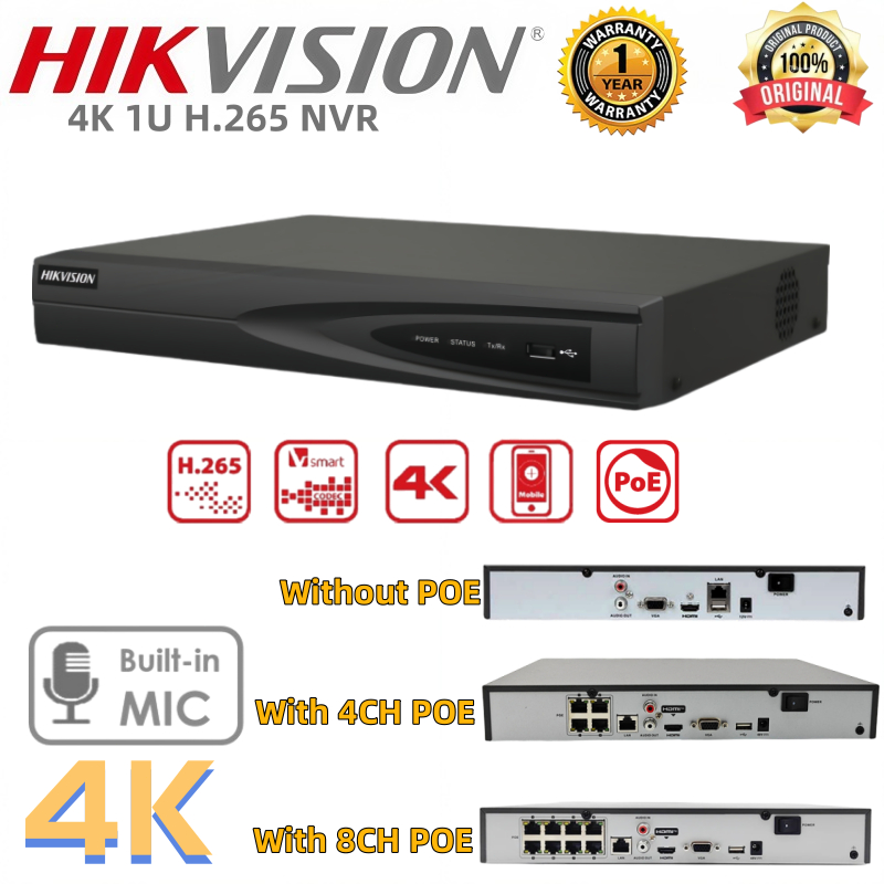 HIKVISION CCTV 4K NVR With POE 1SATA Interface Network Video Recorder ...