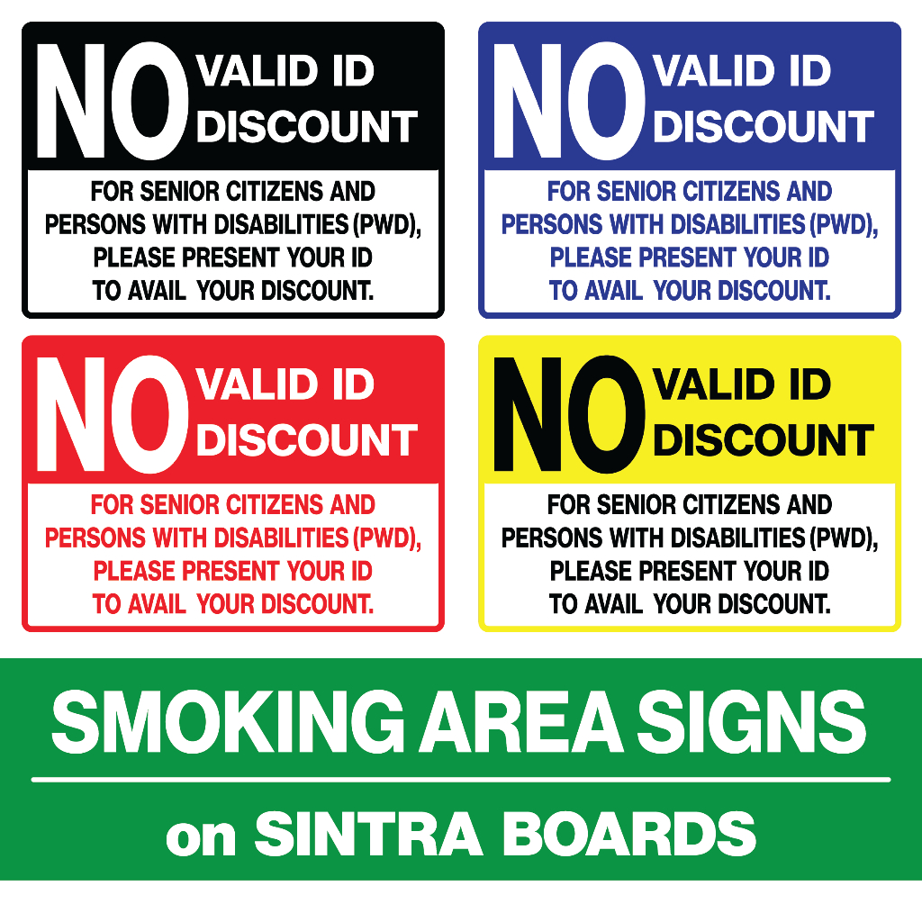 No ID No Discount Signs on Sintra Boards Safety Signage For Household ...