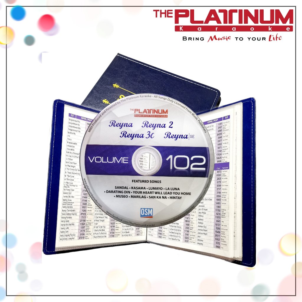 VOLUME-102 PLATINUM CD with SONG BOOK FOR REYNA, 2, 3C & SE - Over 21K English and OPM Songs ...