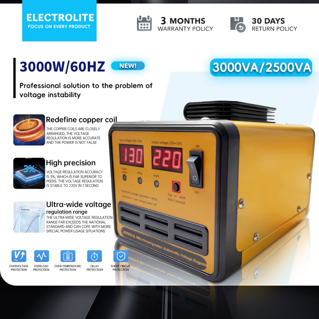 ELECTROLITE AVR Automatic Voltage Regulator SVR-3000/2500/2000/1500/1000 Servo Type AVR Time ...