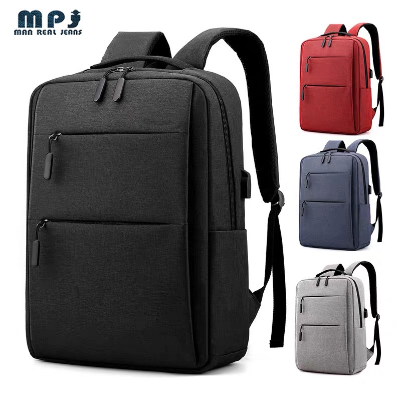 Youth business backpack square double zipper Plain color computer bag ...