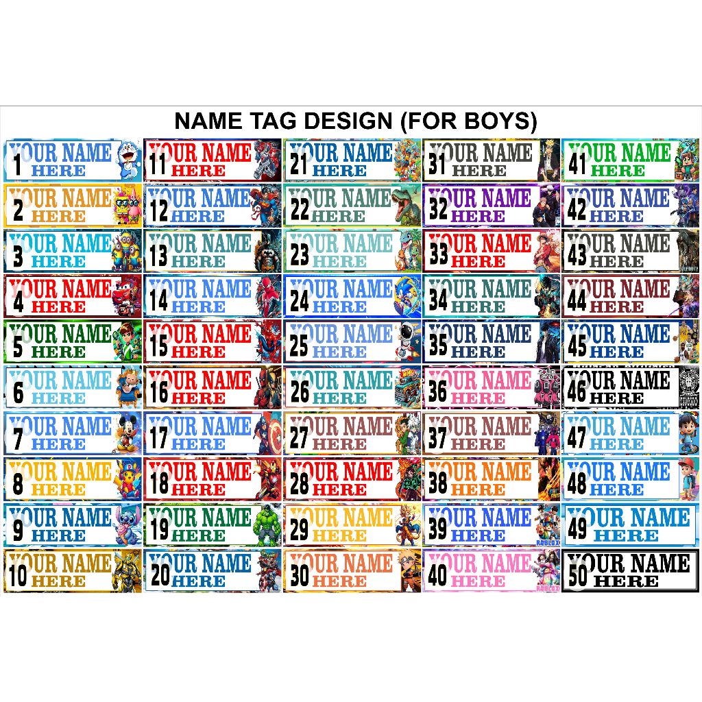 Boys Name Tag PVC Hard Type with Character Design with Free ID Lace ...