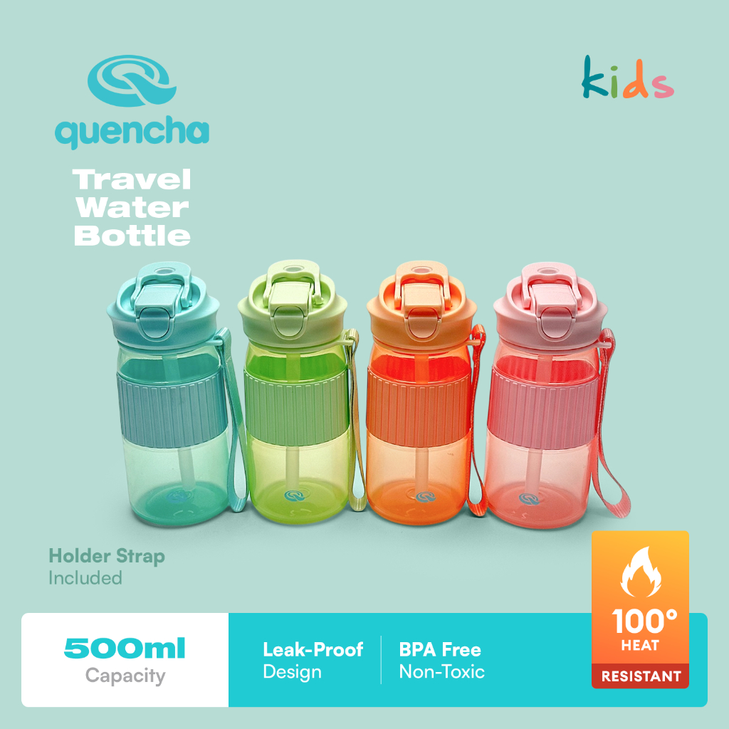 Quencha 500ML Kids Travel Water Bottle – Built-in Straw, Dual Spout ...