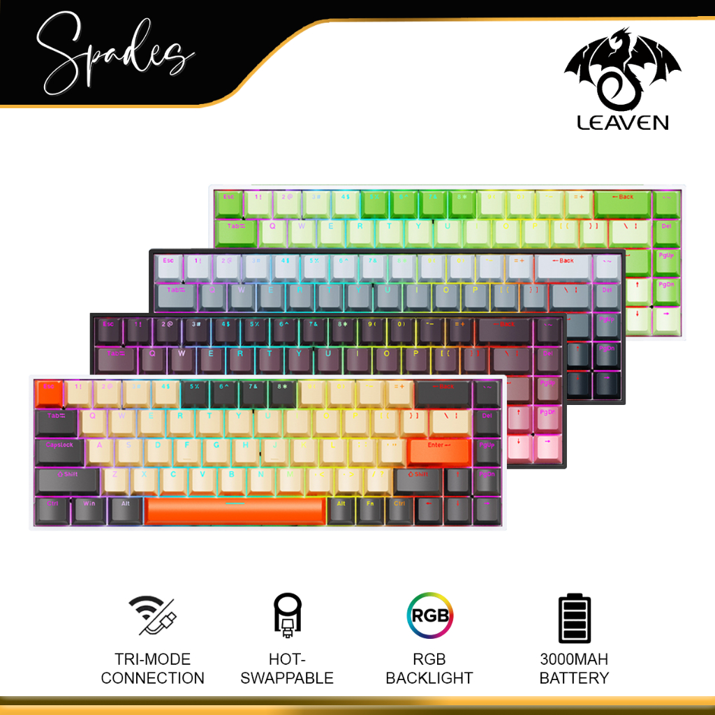 Leaven K68 68% Keys Tri-Mode RGB Hot-Swappable Mechanical Gaming ...
