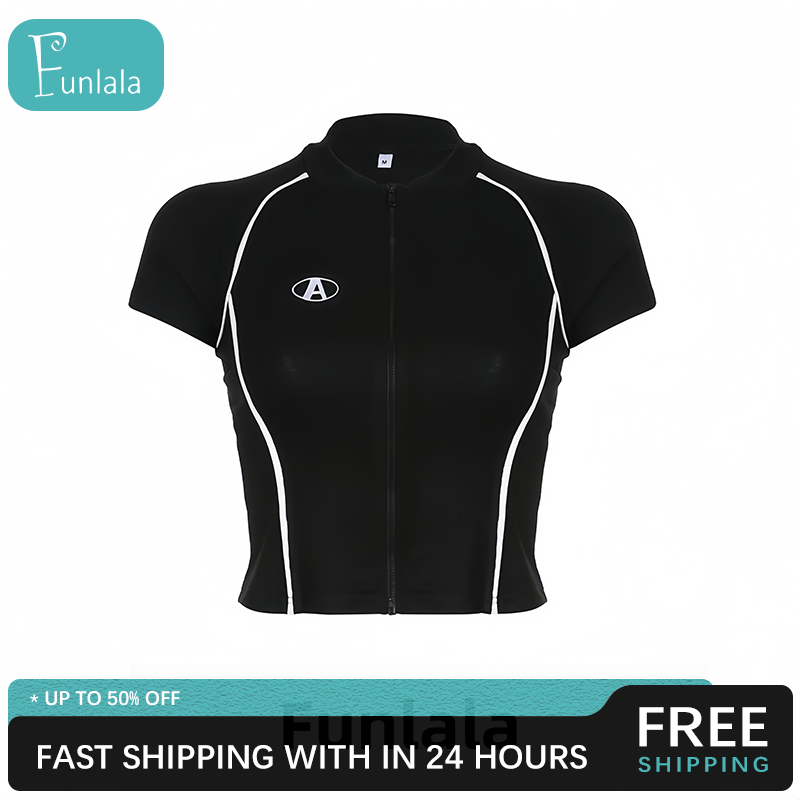 FUNLALA Women's Round Neck Zip Crop Tops 2025 Korean Trend New Models ...