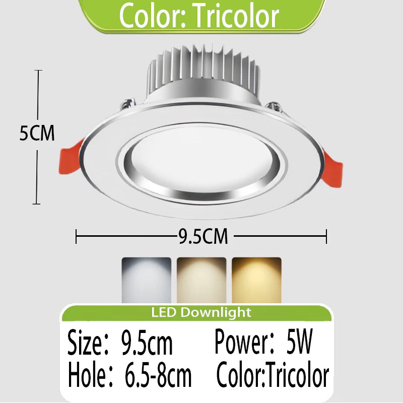 5 WATTS WHITE SILVER LED TRICOLOR RECESSED ROUND Pin Light Downlight ...
