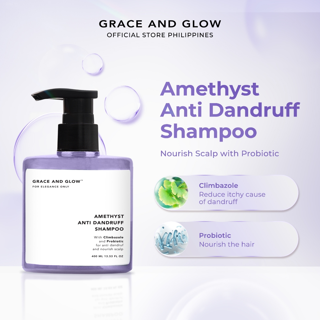Grace and Glow Amethyst Shampoo For Anti Dandruff Nourish Scalp with Climbazole + Probiotic ...