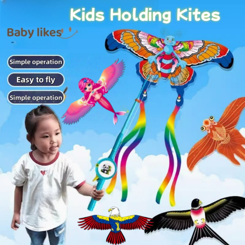 Cartoon Eagle Bird Kite Toys with Fishing Rod and Rope Handheld Kite ...