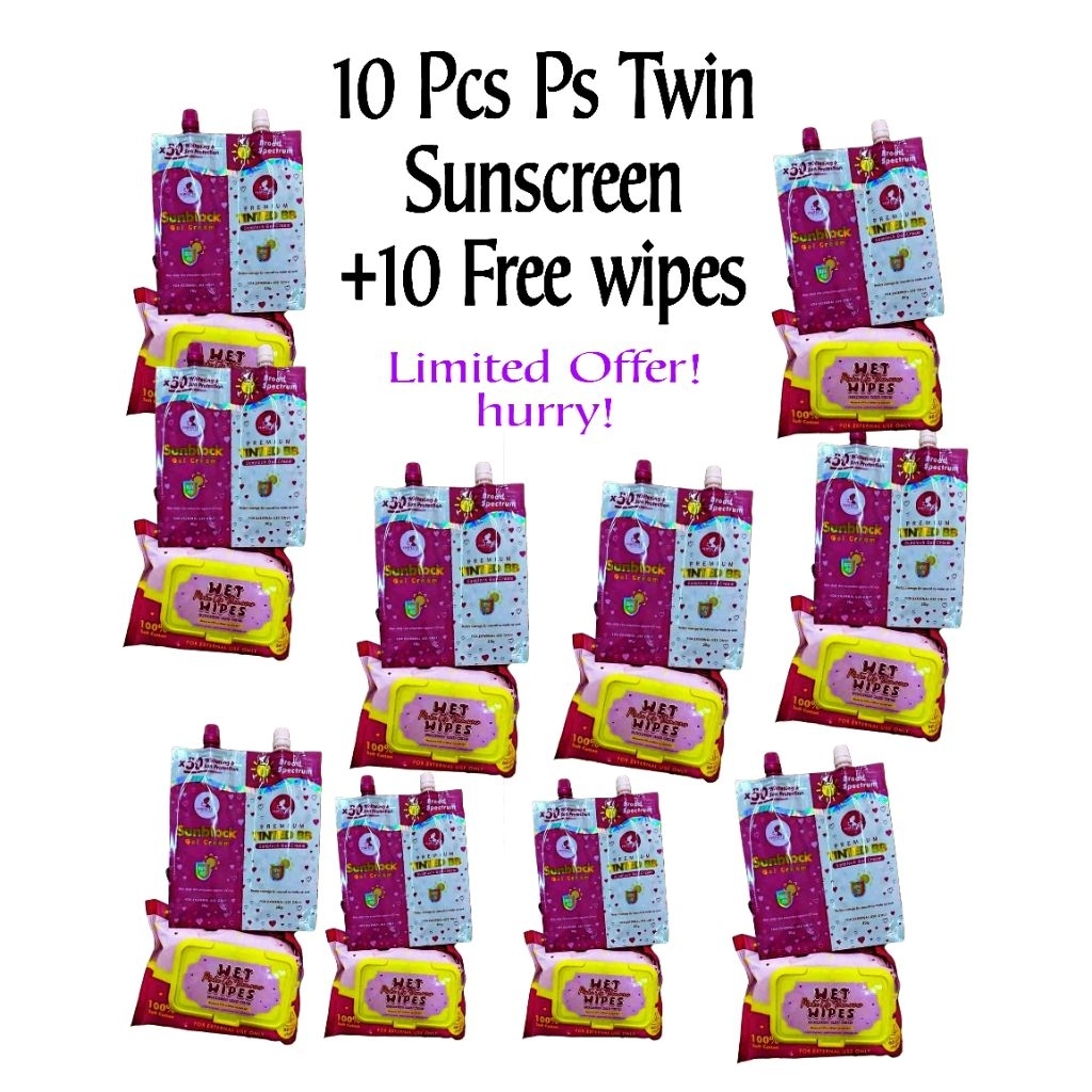 10 TWIN TINTED SUNSCREEN + 10 FREE WIPES | Shopee Philippines