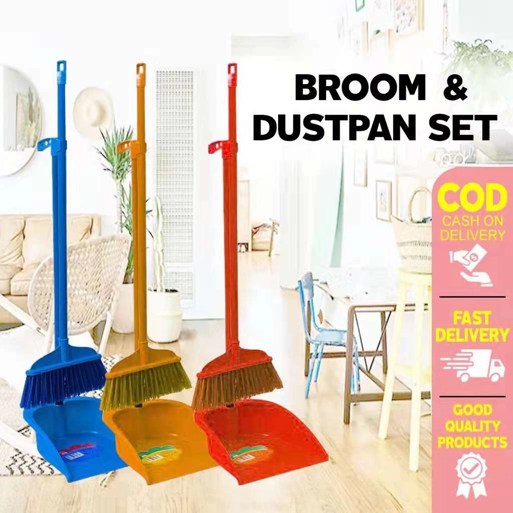 2 in 1 Plastic Broom and Dustpan Set Dust Pan with Handle Cleaning ...