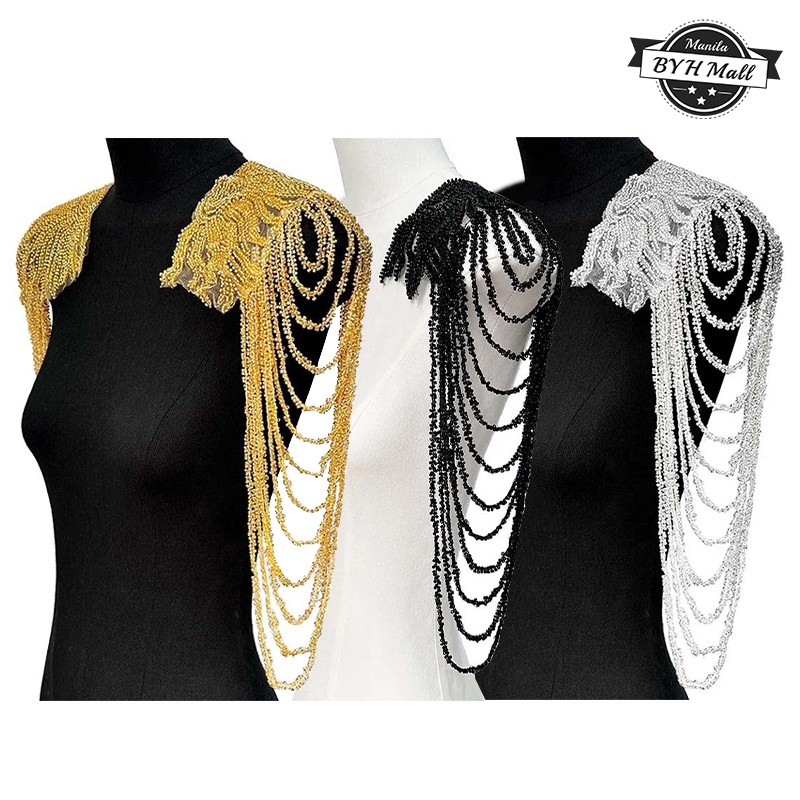 Fringed Beaded Shoulder Patch Beaded Uniform Epaulets Applique Unisex ...