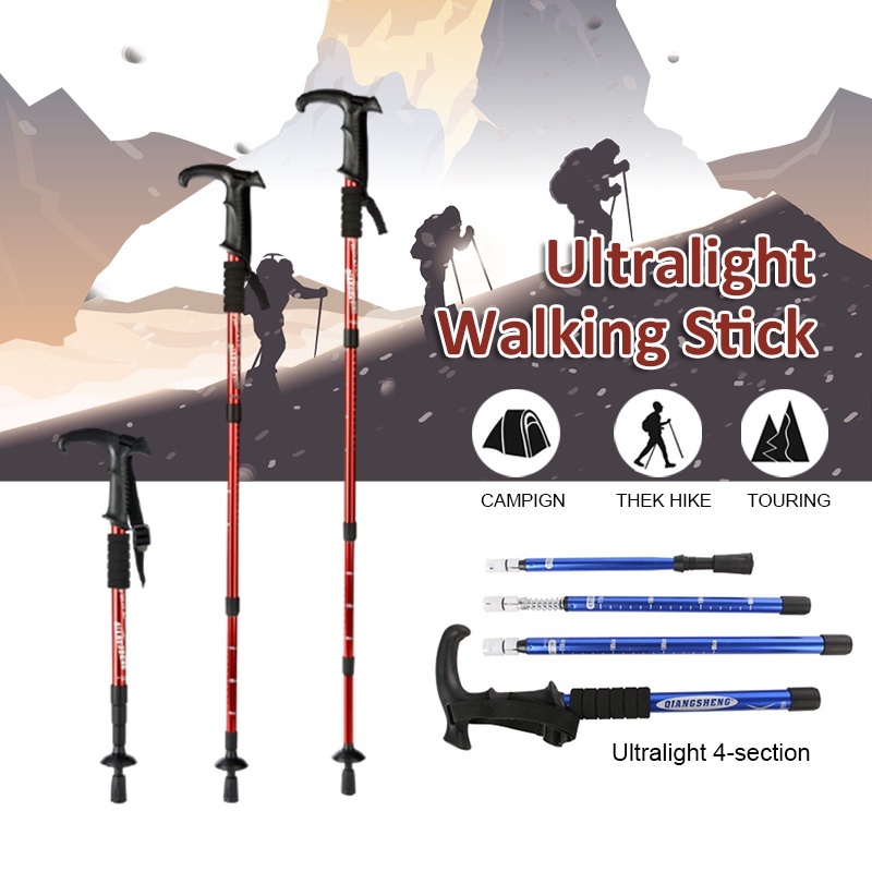 Outdoor trekking pole cane telescopic stick straight handle walking ...