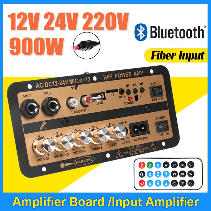 Bluetooth Stereo Fiber Input Amplifier Board 8-12inch Speaker 900W AC ...