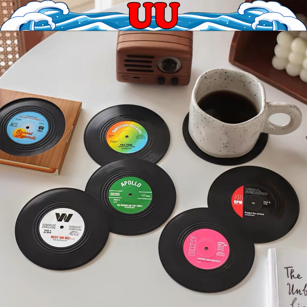 Retro Vinyl Record Coaster Set Creative CD Table Mats Home Décor ...