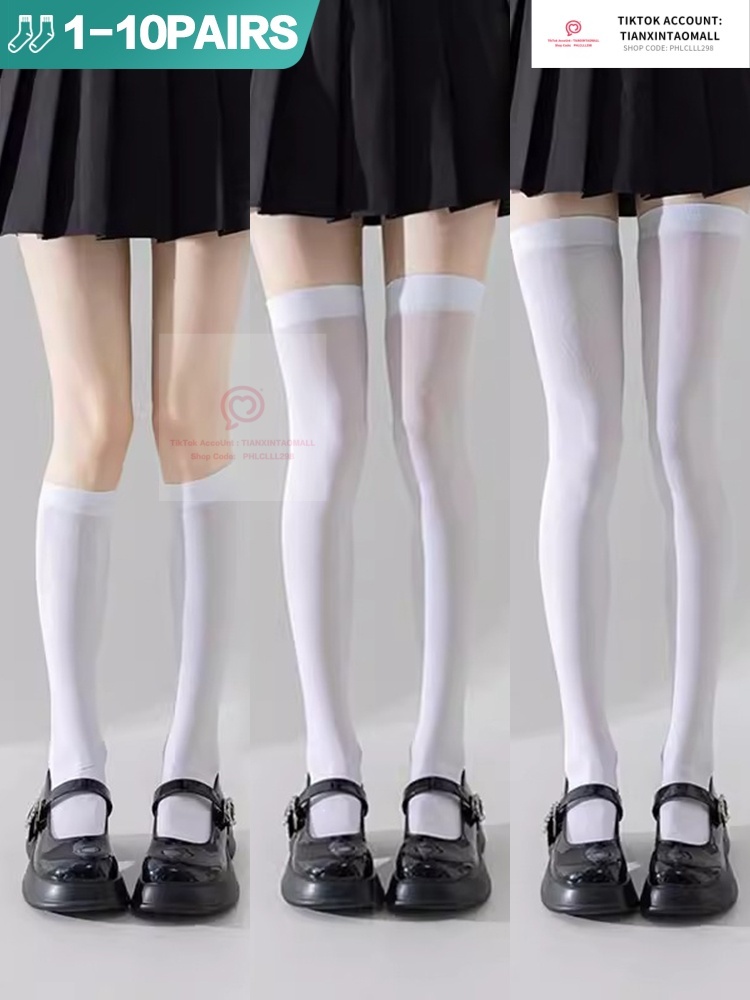 1Pair Knee Long Socks white sock student college style women stockings ...
