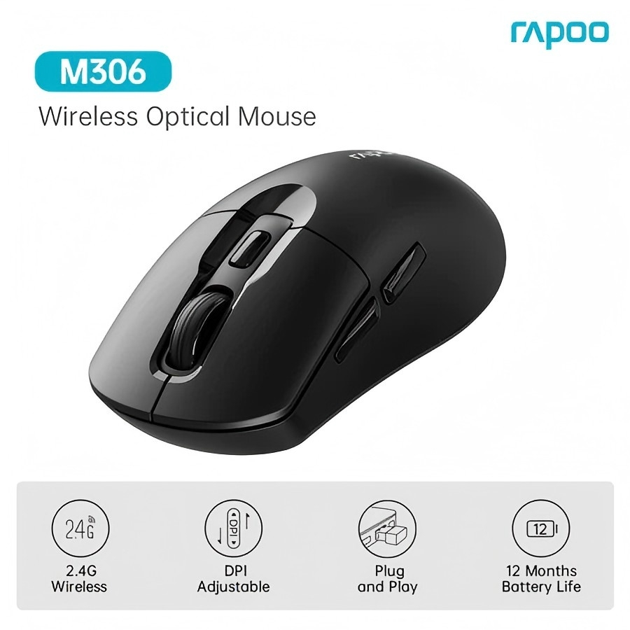Rapoo M306 Wireless Optical Mouse 12 Months Battery Life Adjustable DPI ...