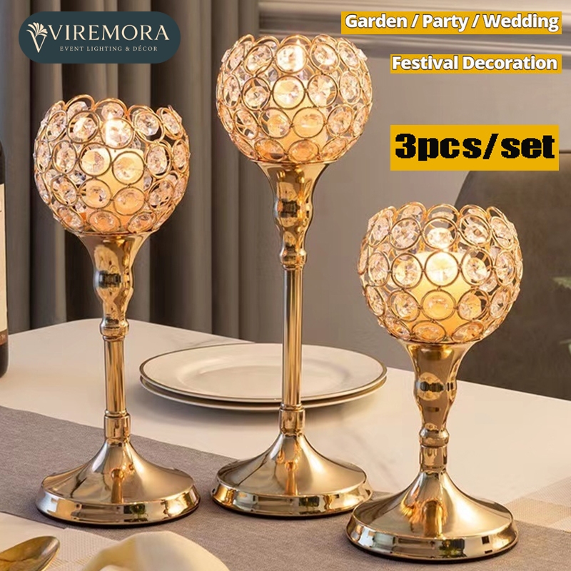 3PCS Luxurious Crystal Candlestick Set, Sparkling Tabletop Candlestick ...